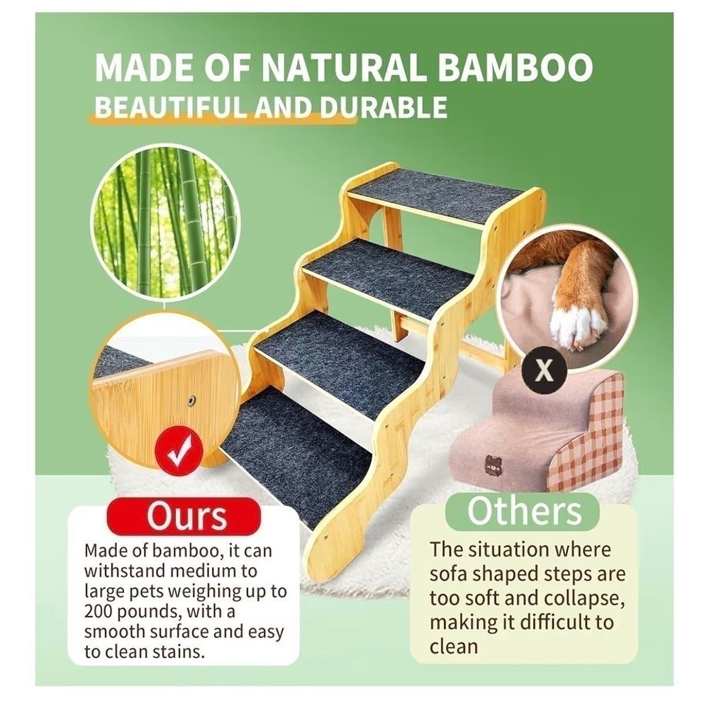 Dog | Dog Stairs 4 Step Bamboo 2 Heavy Duty 160 Lb Capacity Nonslip Pet ...